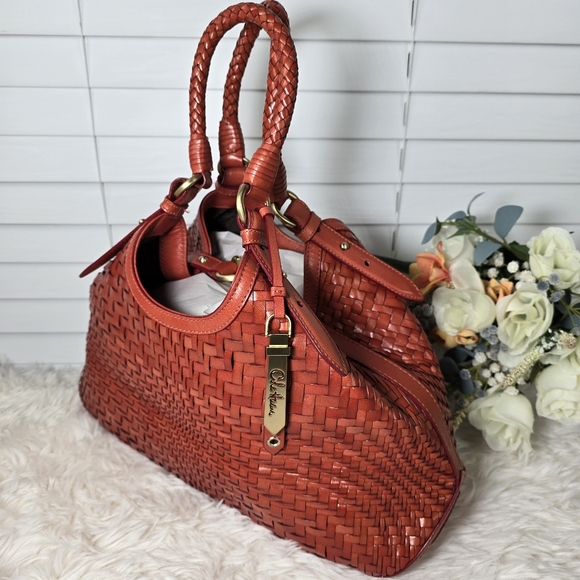 Cole Haan | Bags | Cole Haan Genevieve Burnt Orange Woven Leather ...